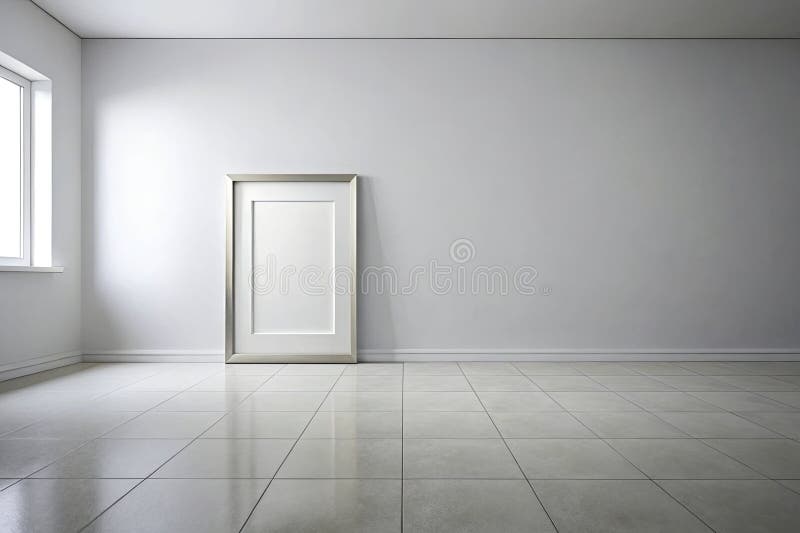 Pristine White Interior Design Empty Room with Blank Frame Ceramic ...