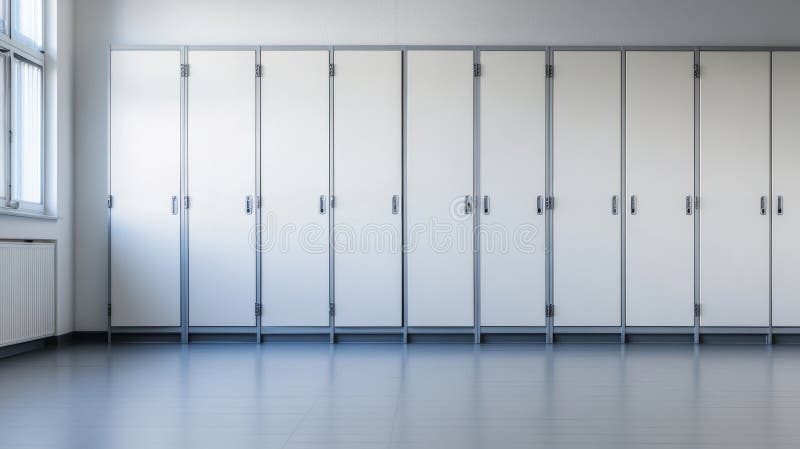 Pristine White Lockers Lining Empty School Changing Area, Representing ...
