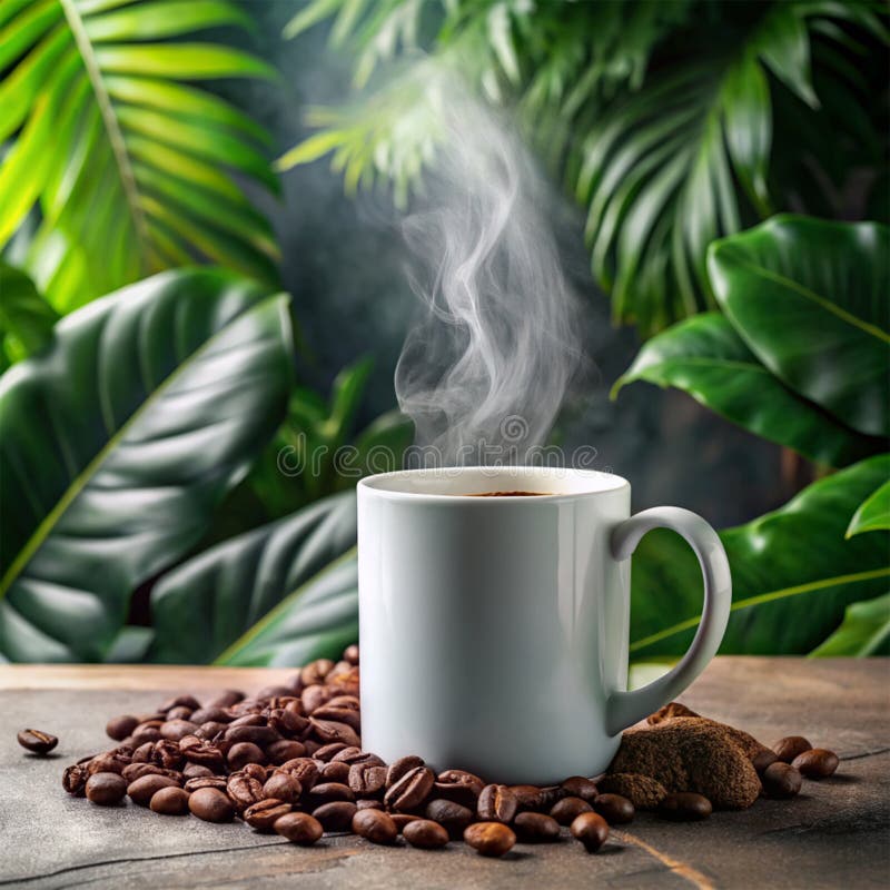 A Pristine White 11 Oz Coffee Mug Mockup with Smoke Stock Illustration ...