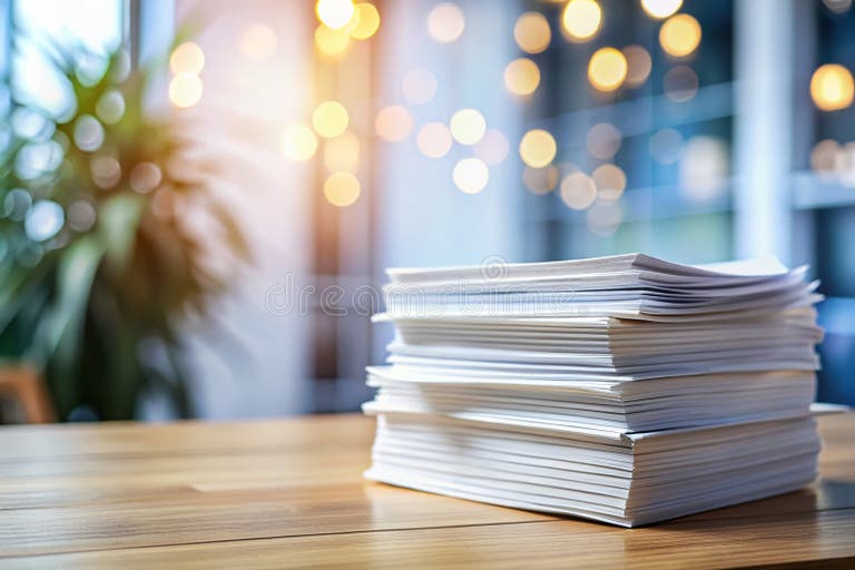 Pristine White Paper Stack on Organized Workspace a Focus on Efficiency ...