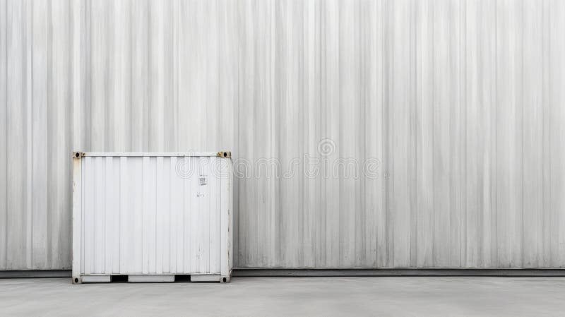 Pristine White Shipping Container Positioned Against Corrugated Metal ...