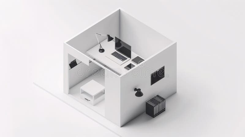 In the Pristine White Space, an Isometric View Unveils a Cube-shaped ...