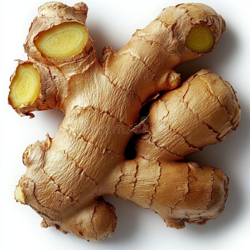 On a Pristine White Surface, a Rough-textured Ginger Root is ...