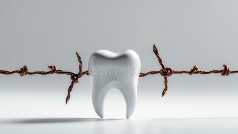 A Pristine White Tooth Impaled by a Twisted Strand of Rusty Barbed Wire ...