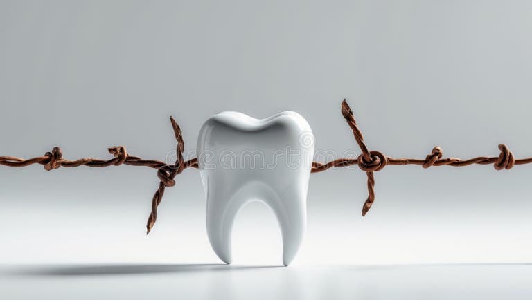 A Pristine White Tooth Impaled by a Twisted Strand of Rusty Barbed Wire ...