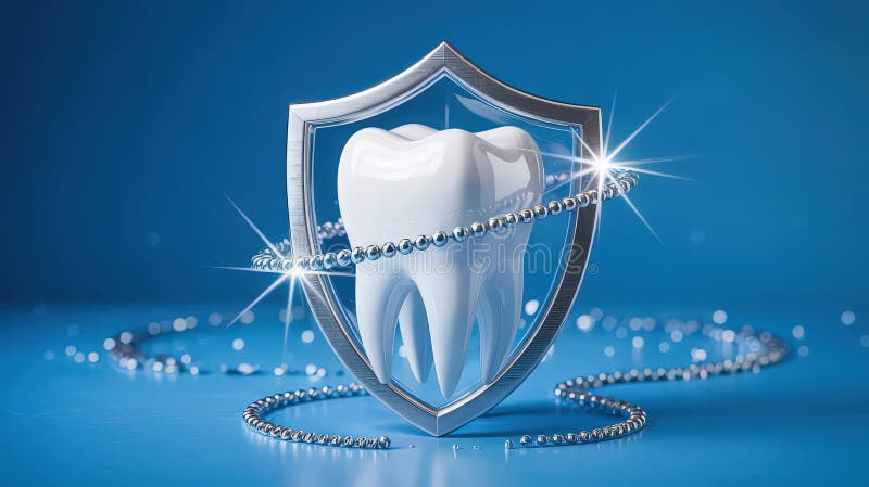Pristine White Tooth Protected by a Silver Shield on a Vibrant Blue ...