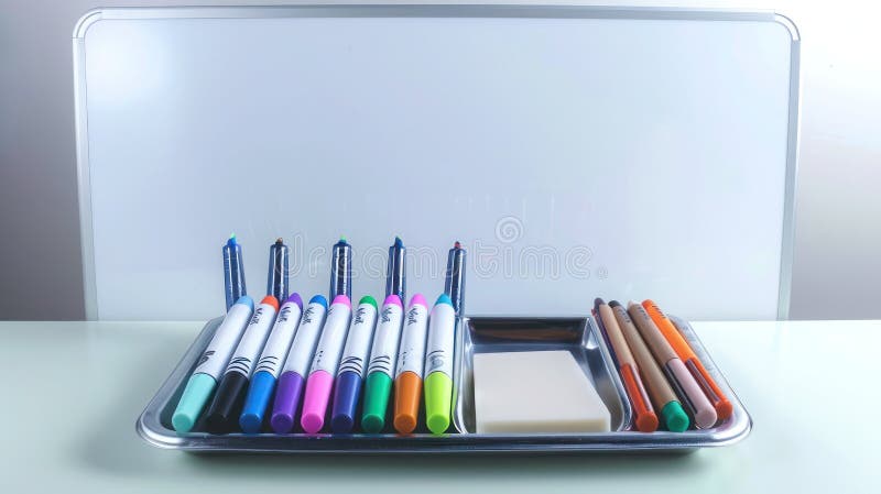 A Pristine Whiteboard with a Marker Tray, Filled with Markers and ...