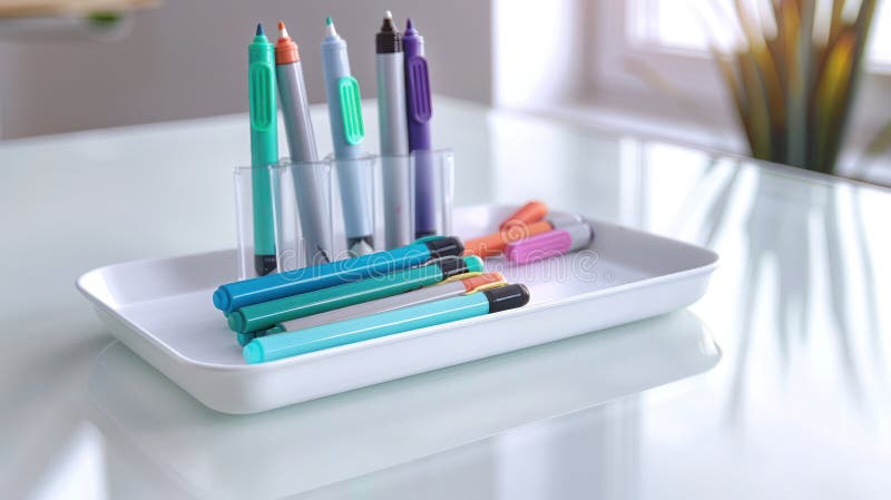 A Pristine Whiteboard with a Marker Tray, Filled with Markers and ...