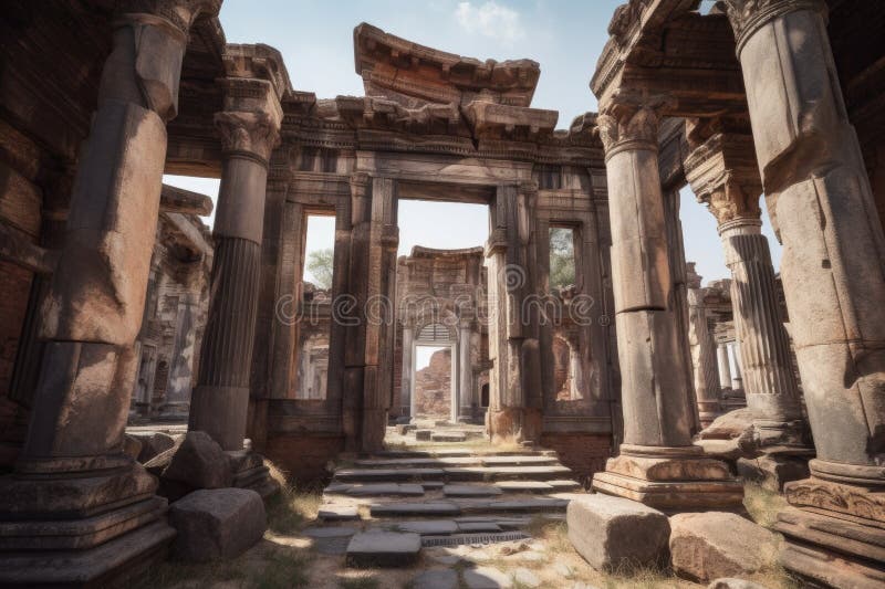 Pristinely Preserved Ancient Temple, with Broken and Toppled Columns ...