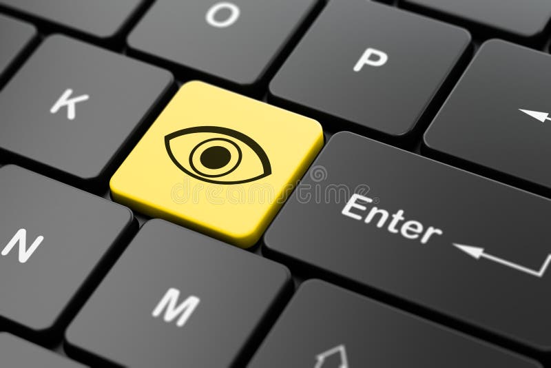 Privacy Concept: Eye On Computer Keyboard Background Stock Illustration ...