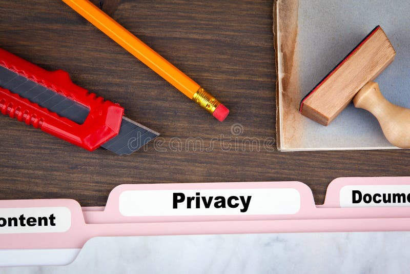 Privacy Concept. Folder Register on a Dark Wooden Desk Stock Photo ...