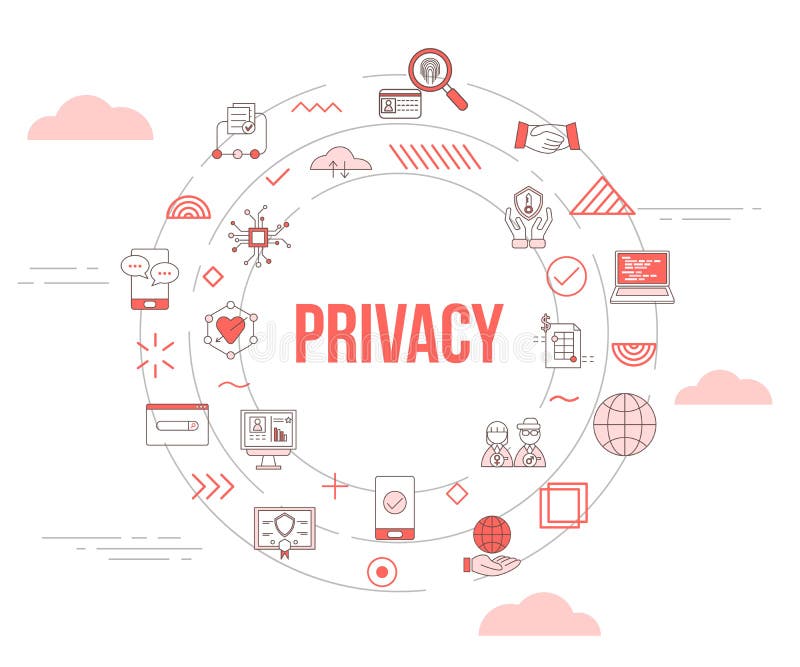Privacy Concept with Icon Set Template Banner and Circle Round Shape ...