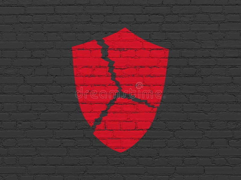 Privacy Concept: Broken Shield on Wall Background Stock Illustration ...