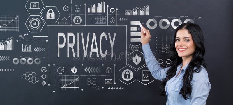 Privacy Concept with Young Woman Stock Image - Image of icons, digital ...