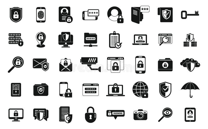 Privacy Icons Set Simple Vector. Eye Fingerprint Stock Vector ...