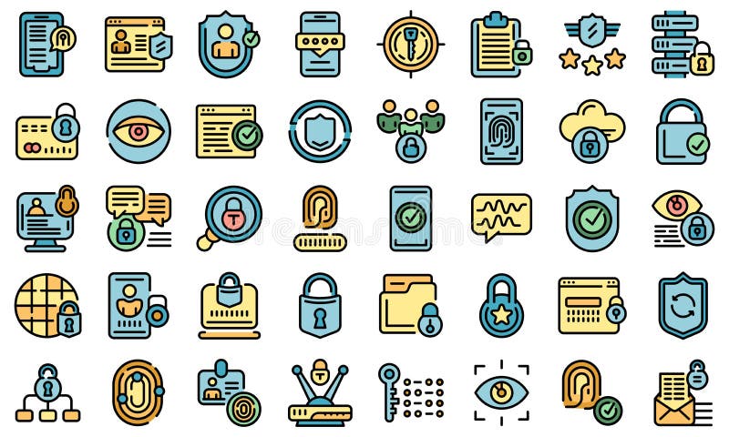 Privacy Icons Set Vector Flat Stock Vector - Illustration of user ...