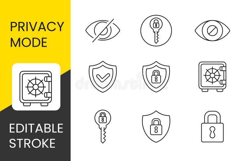 Privacy Mode Vector Line Icon Set with Editable Stroke for Placement on ...