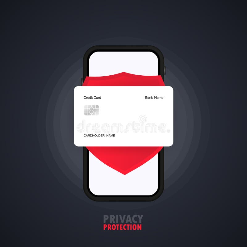 Privacy Protection on Smartphone Banner. Credit Card. Confidential ...