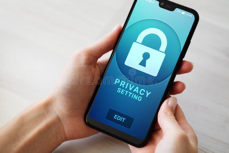 Privacy Settings on Mobile Phone Screen. Cyber Security Concept. Stock ...