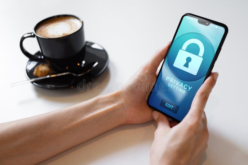 Privacy Settings on Mobile Phone Screen. Cyber Security Concept. Stock ...