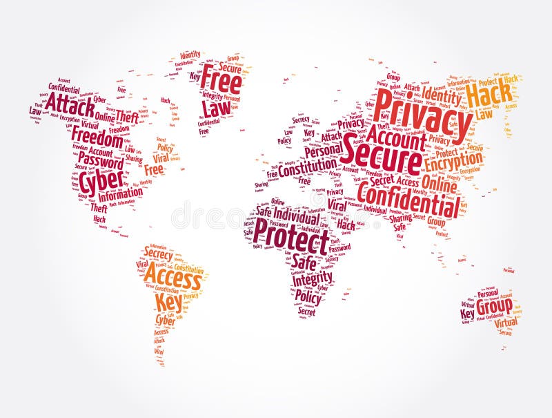 Privacy Word Cloud in Shape of World Map, Concept Background Stock ...