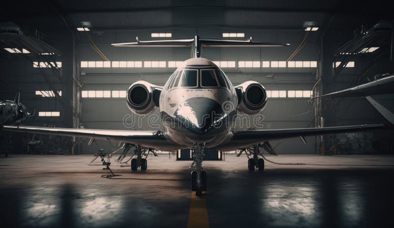 Private Airplain Jet Standing in a Hangar, Generative AI Stock Image ...