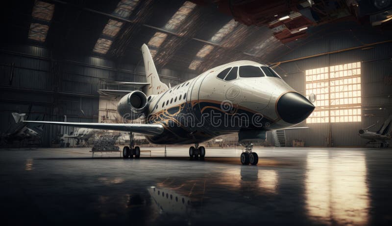 Private Airplain Jet Standing in a Hangar, Generative AI Stock Image ...
