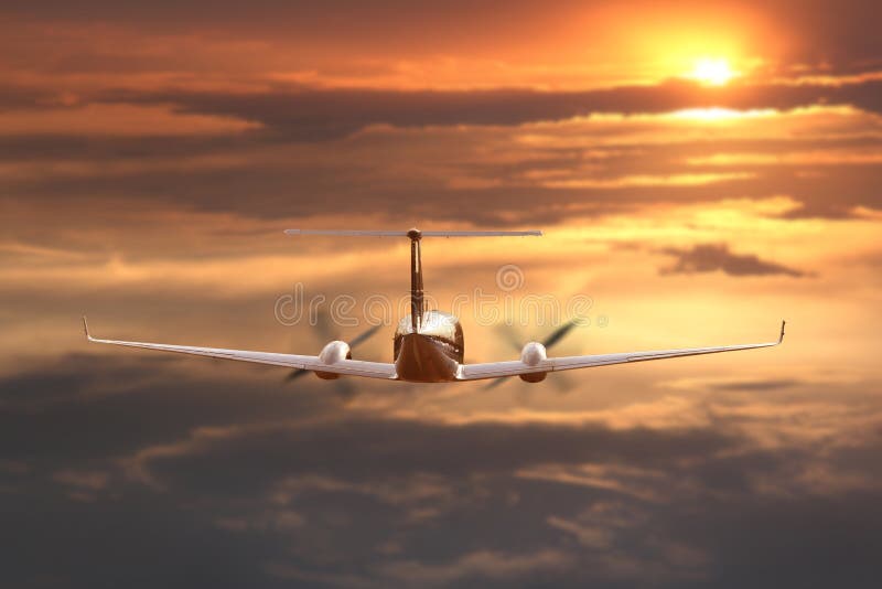 Airplane during sunset stock photo. Image of landing - 262214512
