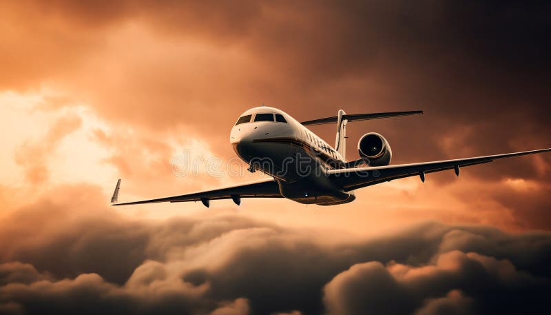 Private Airplane Taking Off in Dramatic Sunset Sky, Luxury Travel ...