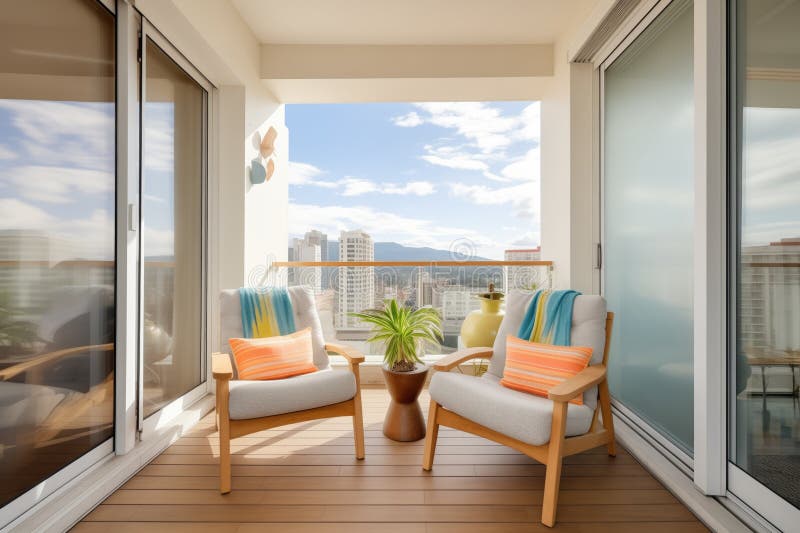 Private Balcony with Lounge Chairs and a Panoramic View Stock Photo ...