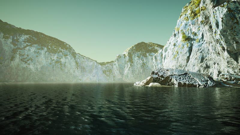 Private Beach Below Sandstone Cliffs in Ocean Stock Illustration ...