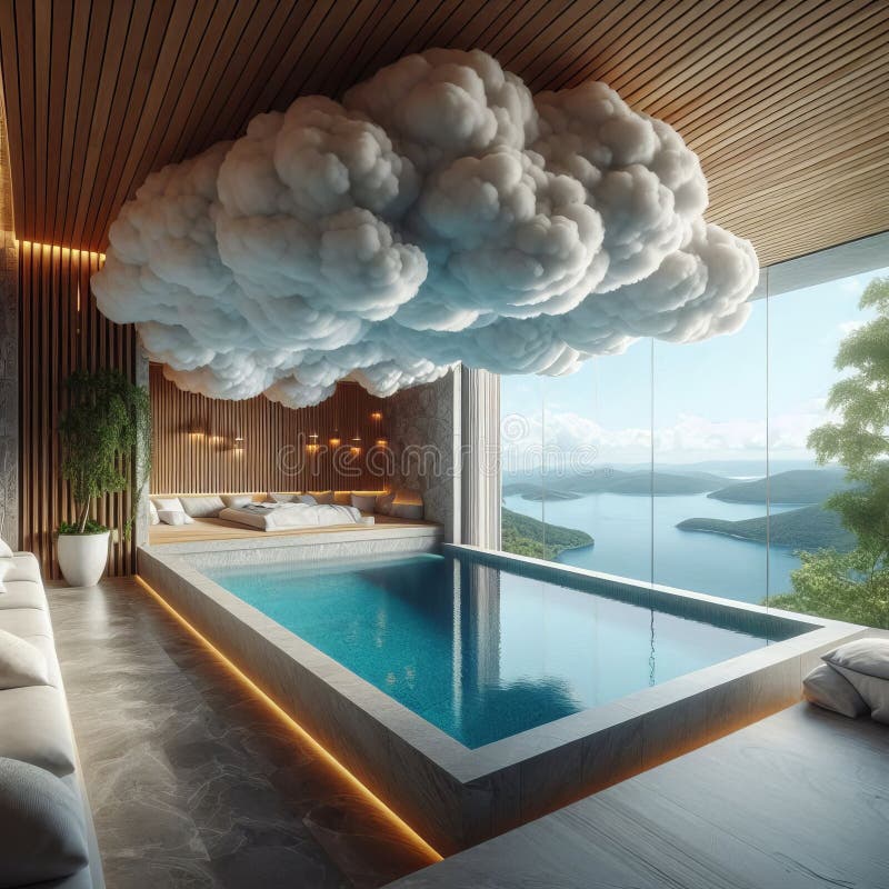 Private Cloud Sauna with Infinity Pool Exclusive Sauna with a Cl Stock Illustration ...