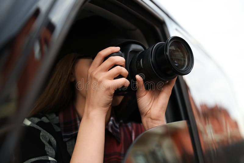 Private Detective with Camera Spying from Car Stock Image - Image of ...