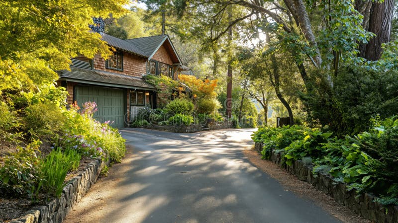 Private Driveway To the House Stock Image - Image of white, american ...