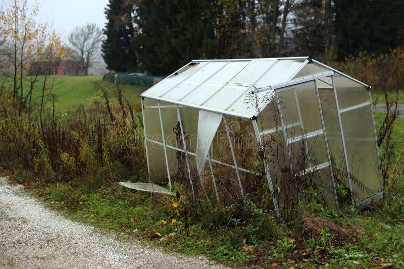 Perspective of Private Garden Greenhouse Damaged by Storm Stock Image ...