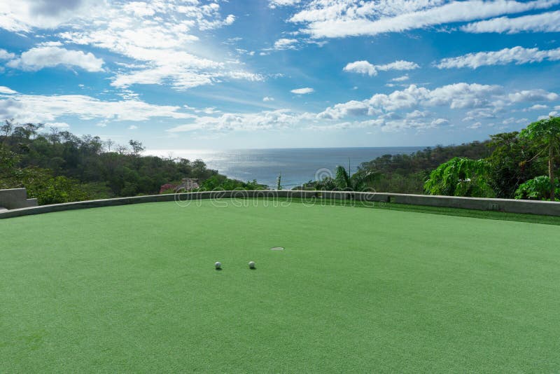 Private Golf Course with Ocean View and Beautiful Sky Stock Photo ...