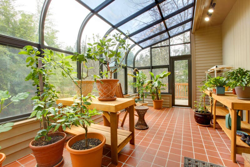 Private Home Green House, Sun Room Stock Photo - Image of pots, ceiling ...