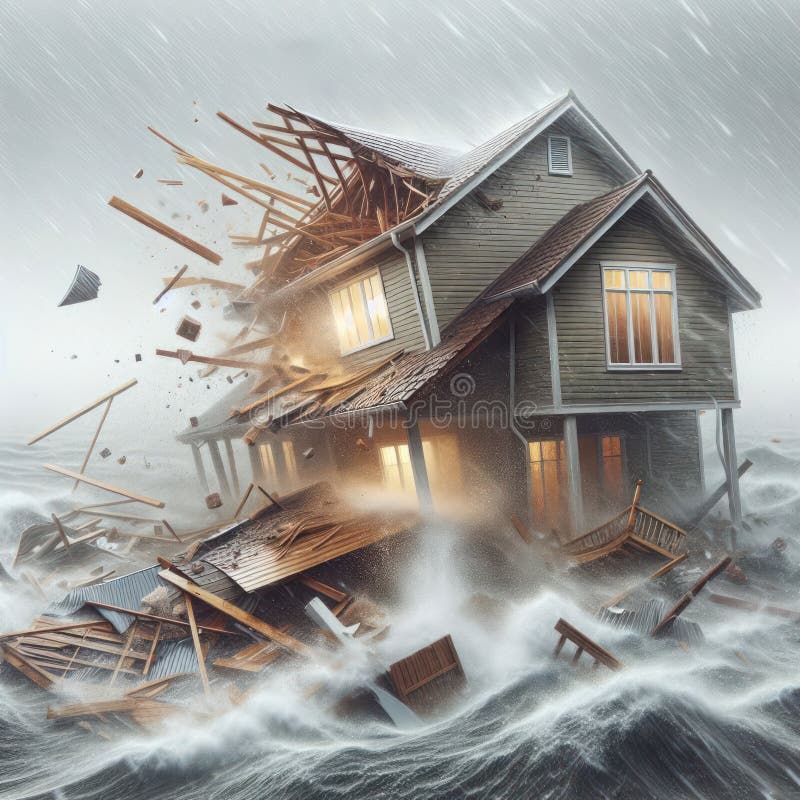 A Private House Being Destroyed by a Strong Hurricane. Stock ...