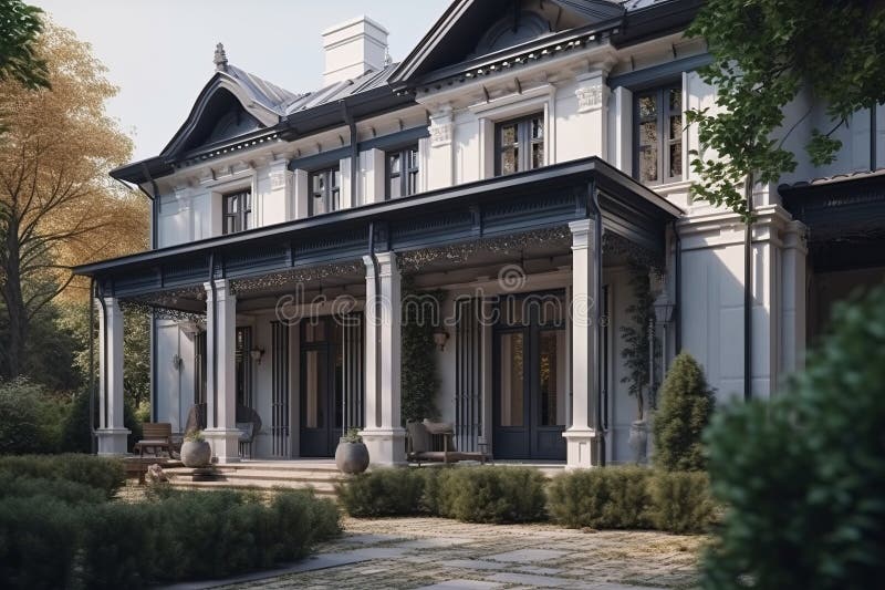 Private House in Classic Architectural Style with Porch and Columns ...