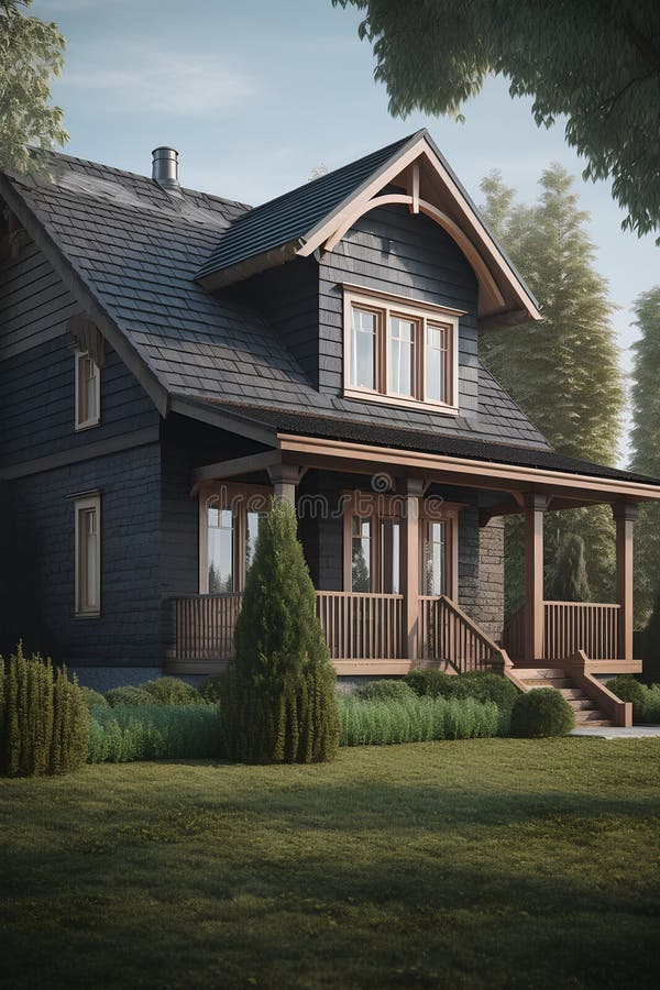 Private House with Green Lawn in Front of it. Traditional Bungalow ...