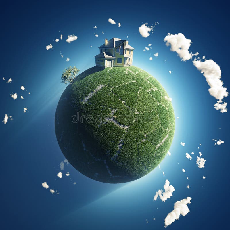 Private House on Small Planet Stock Illustration - Illustration of ...