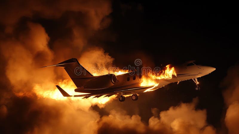 Private Jet with Burning Engines Crashes Stock Illustration ...