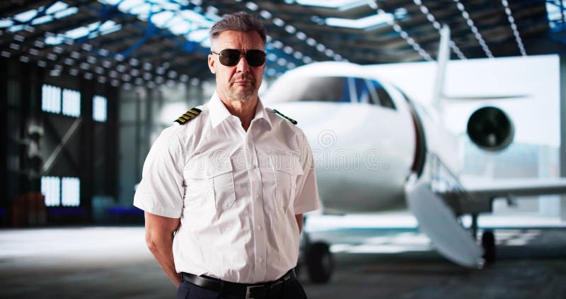 Private Jet Captain Pilot in Uniform. Small Airplane Stock Photo ...