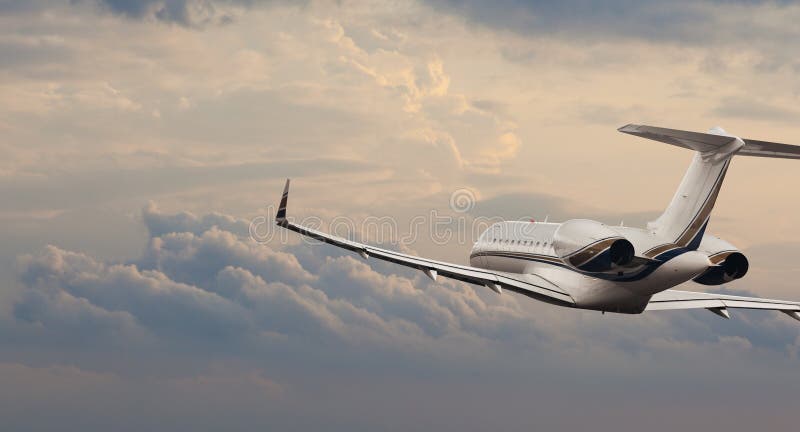 Private jet in flight stock photo. Image of dusk, light - 63484872