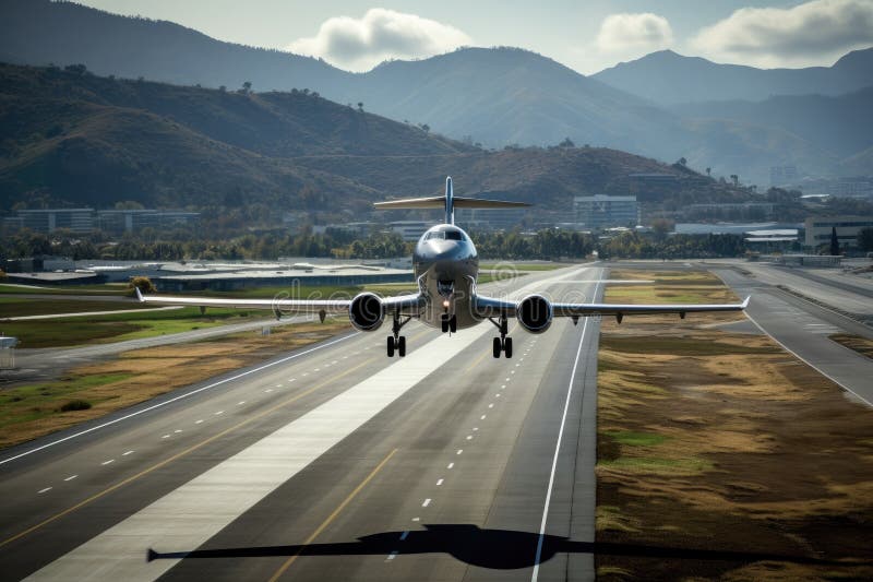 Private Jet Flying Landing on Runaway Stock Illustration - Illustration ...