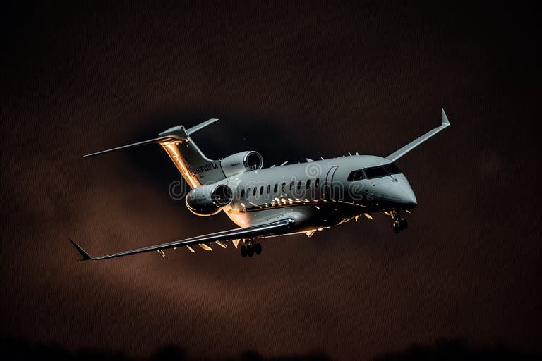 Private Jet Flying at Night. Generative AI Stock Illustration ...