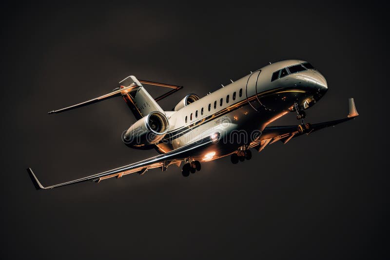 Private Jet Flying at Night. Generative AI Stock Illustration ...