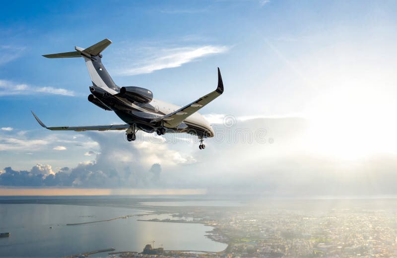 Private Jet Flying Over Limassol City, Cyprus Stock Image - Image of ...