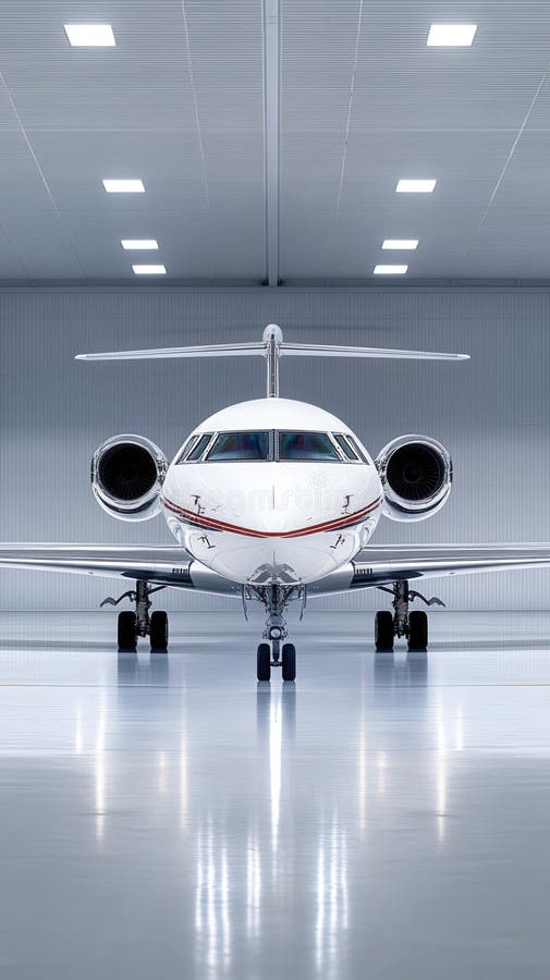 Private Jet in Hangar stock illustration. Illustration of reflection ...