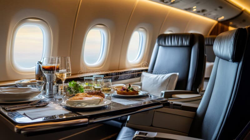 Private Jet Interior with a Table Set for Fine Dining Stock ...